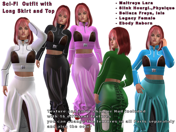 Second Life Marketplace Sci Fi Outfit With Long Skirt And Top